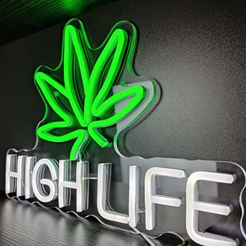 High Life Neon Sign Marijuana Leaf Neon Light LED Neon Bar Sign – Green ...